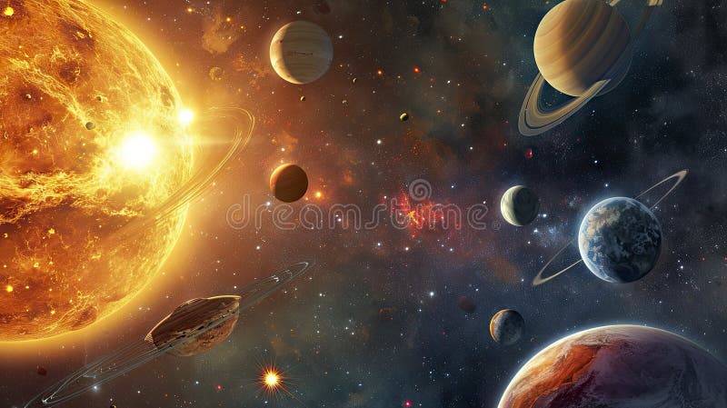 Futuristic Planetary Alignment in Alien Terrain. Stock Image - Image of ...