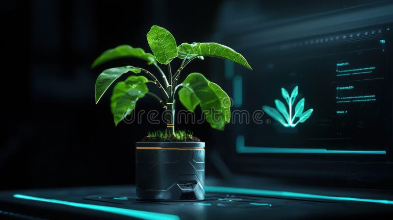 Futuristic Plant in a Hightech Environment with Digital Interface Stock ...