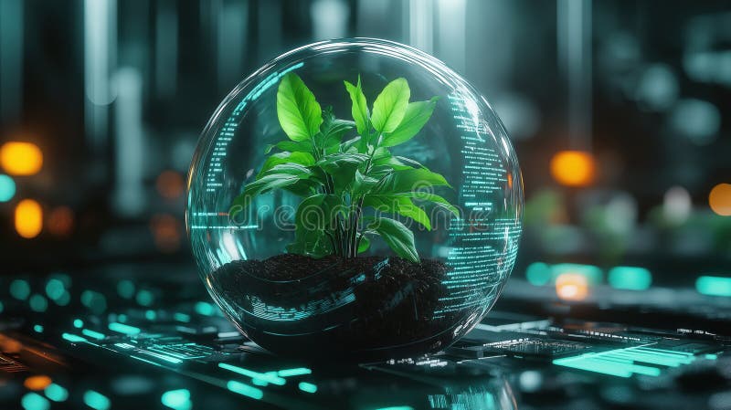 Futuristic Plant Protection Sphere in Digital Environment Symbolizes ...
