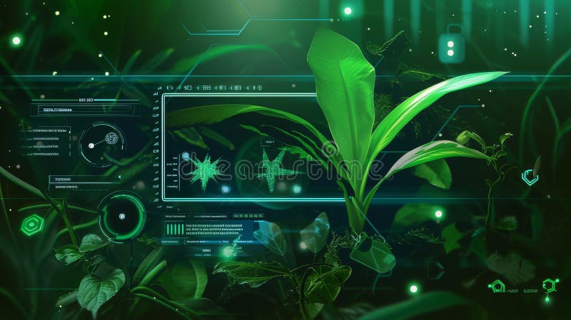Futuristic Plant Scanning Interface with Vibrant Green Visuals Stock ...