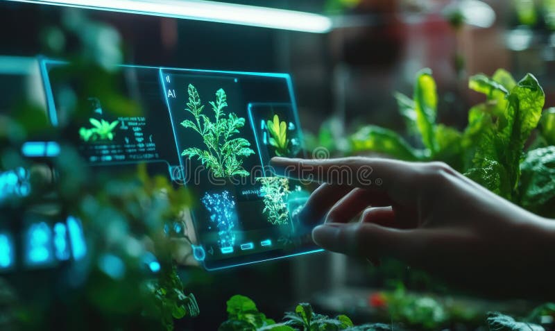 Futuristic Plant Tech Interface in Greenhouse Environment Stock Image ...