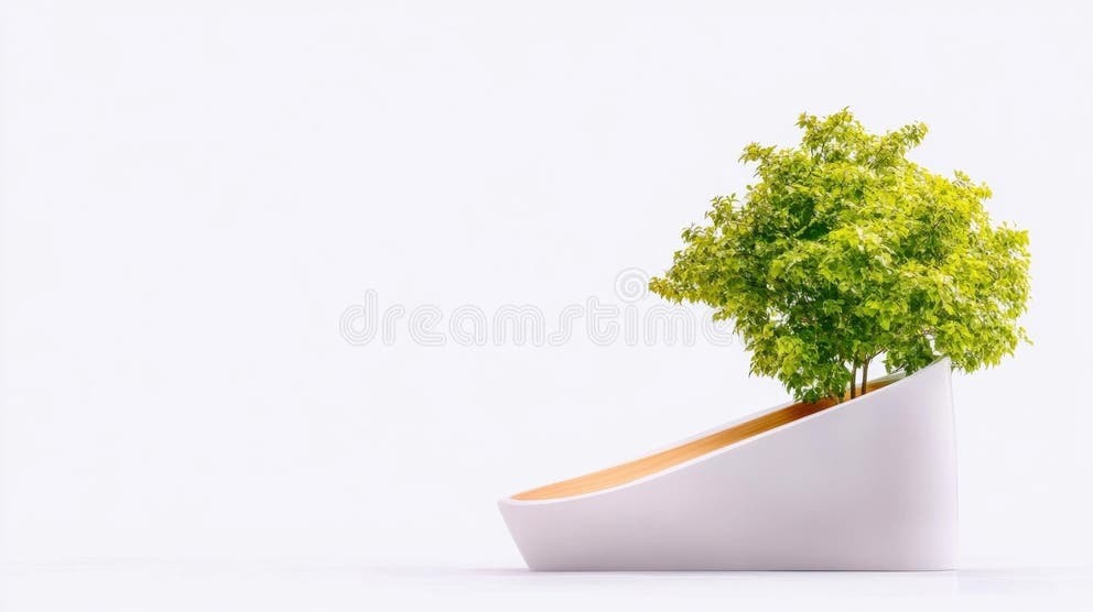 Futuristic Planter with a Small Tree Growing from an Elegant Container ...