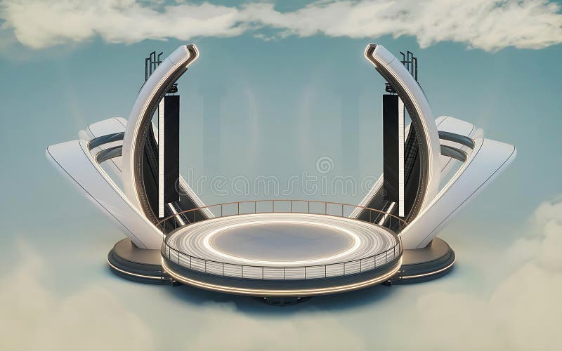 Futuristic Platform in the Clouds: a Modern Architectural Design Stock ...