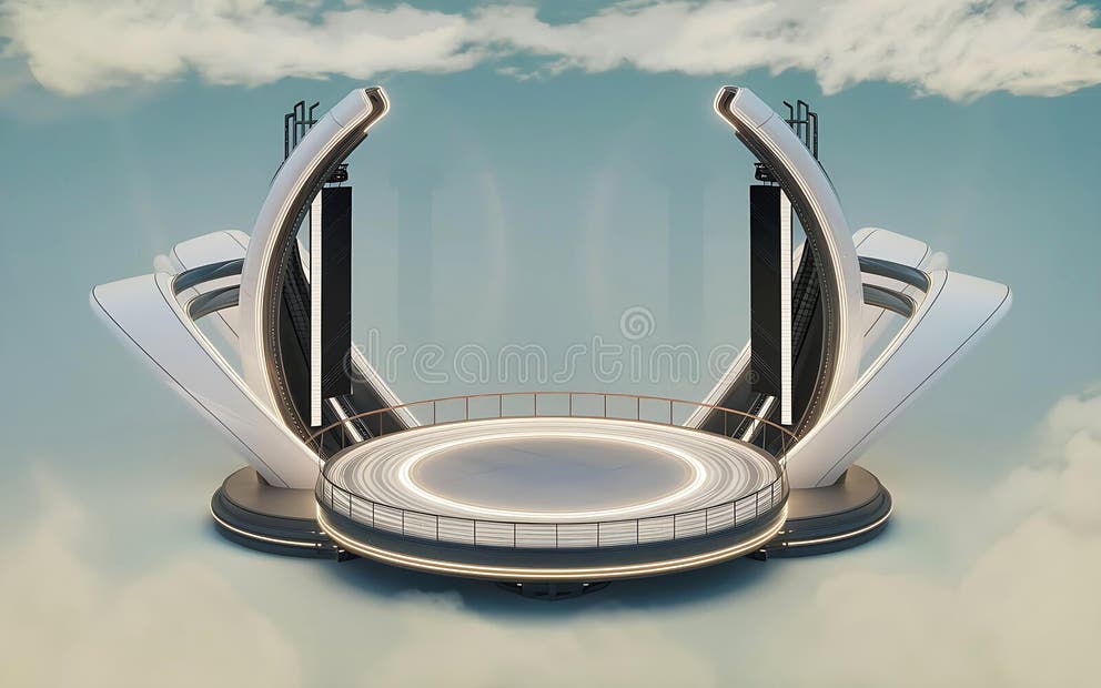 Futuristic Platform in the Clouds: a Modern Architectural Design Stock ...