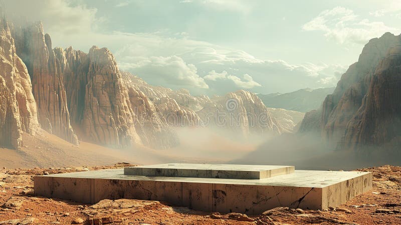 Futuristic Platform in a Desolate Landscape Stock Illustration ...
