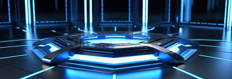 Futuristic Platform with Glowing Blue Lights Stock Illustration ...