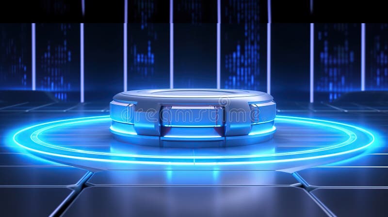 Futuristic Platform with Glowing Blue Lights Stock Illustration ...