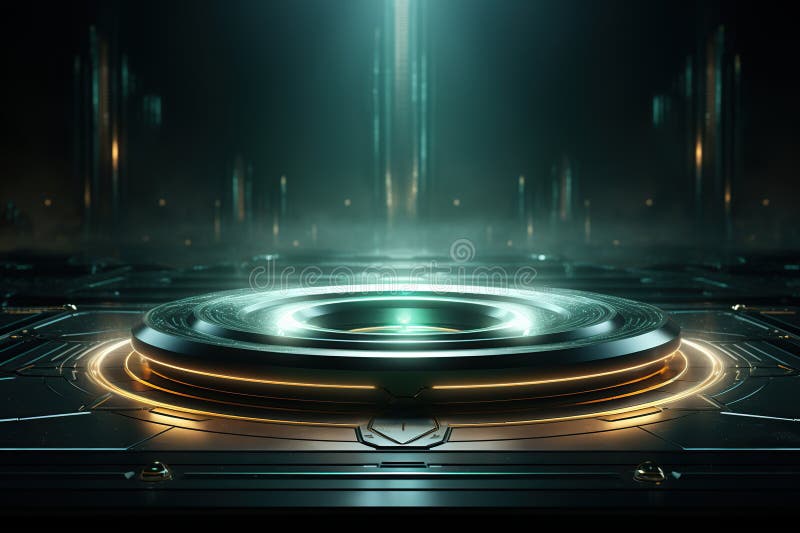 Futuristic Platform with Glowing Lights Stock Illustration ...