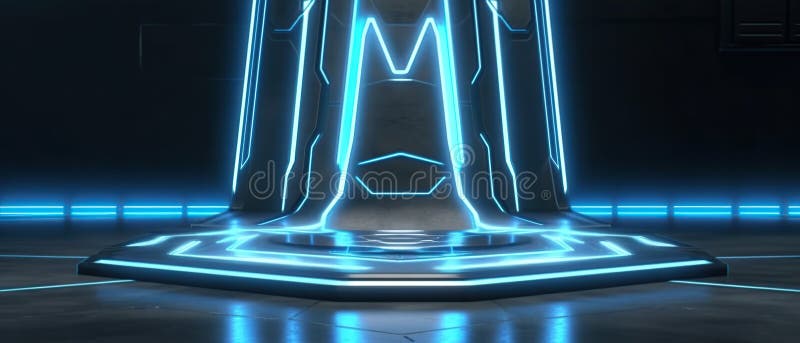 Futuristic Platform with Glowing Neon Lights Stock Illustration ...