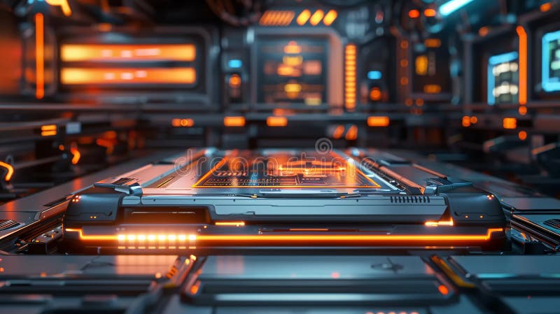 Futuristic Technology Platform with Illuminated Circuitry in a ...