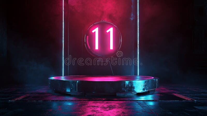 Neon Platform with the Number Eleven Illuminated in a Dark Environment ...