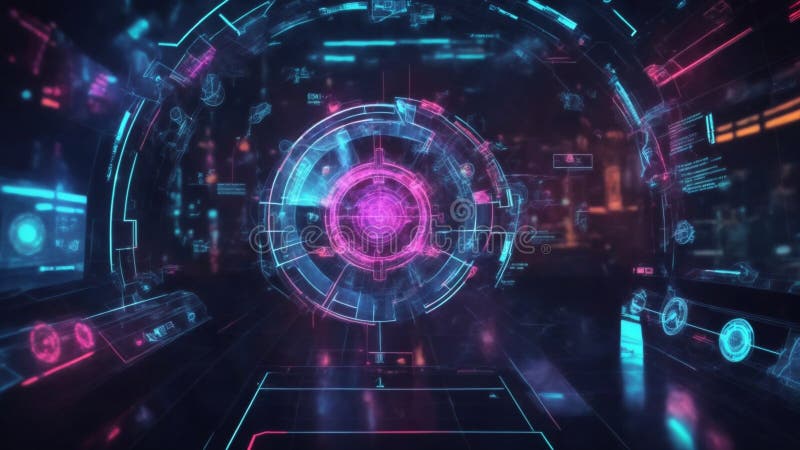 Futuristic Platform. Hologram Podium and Digital Data Graphs ...