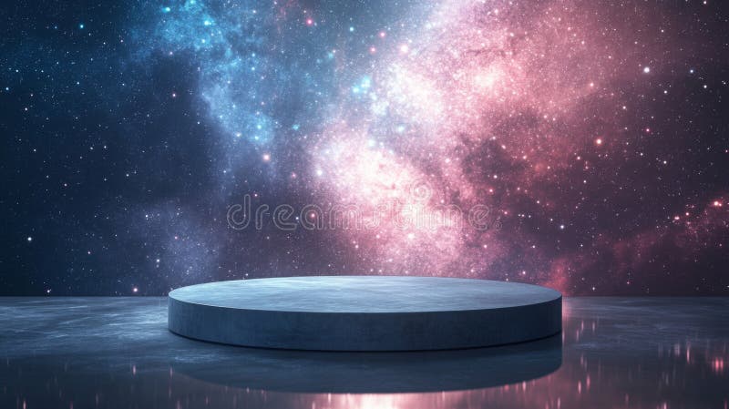 A Futuristic Platform Illuminated by a Colorful Galaxy Backdrop in a ...