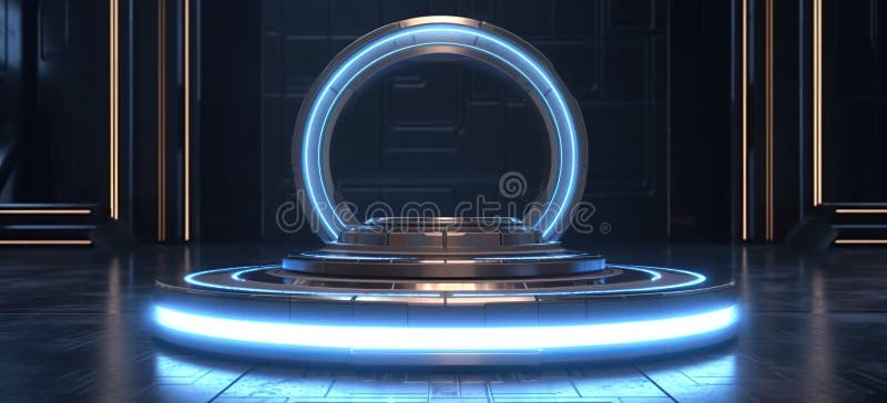 Futuristic Platform with Neon Lights Stock Illustration - Illustration ...