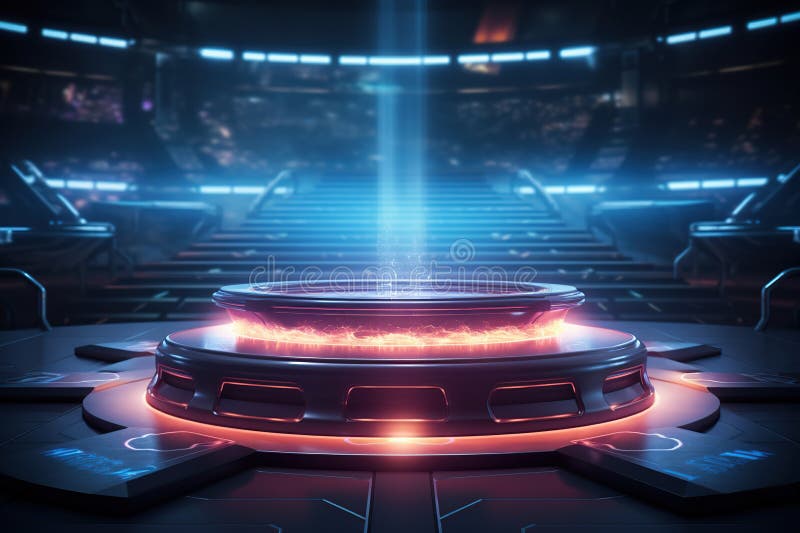 Futuristic Platform with Neon Lights Stock Illustration - Illustration ...