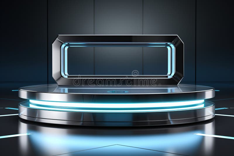 Futuristic Platform with Neon Lights Stock Illustration - Illustration ...