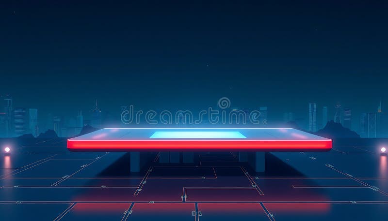 Futuristic Platform, Neon Lights, Modern Stage, and Digital Design ...