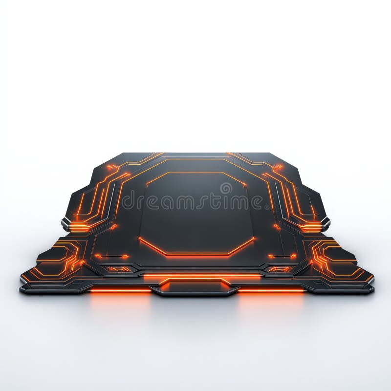 Futuristic Sci-Fi Platform with Glowing Neon Lights. Stock Illustration ...