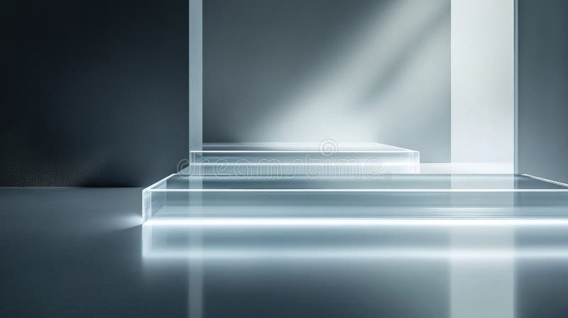 Futuristic Platform Presentation with Glowing Glass Panels in a ...