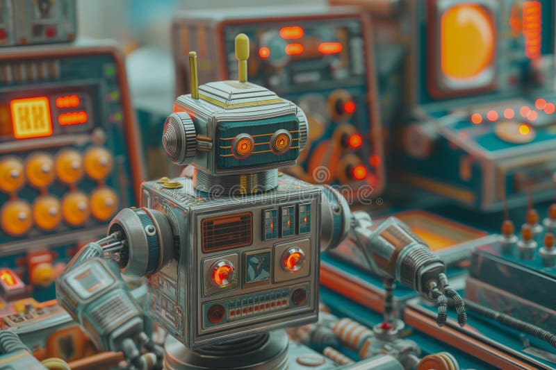 Futuristic Playland with a Collage Featuring Toy Robots Surrounded by ...