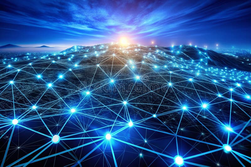 Futuristic Plexus Structure Intertwined with Nature a Blue Landscape ...