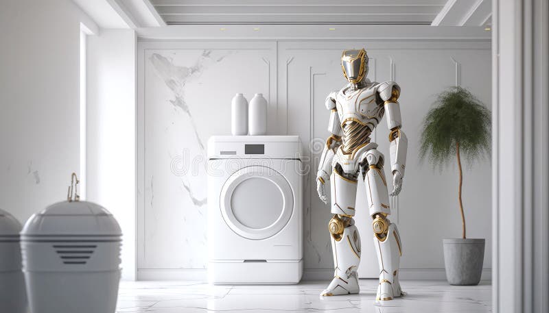 Futuristic Plot.the New Model of the Robot ,engaged in Household Chores ...