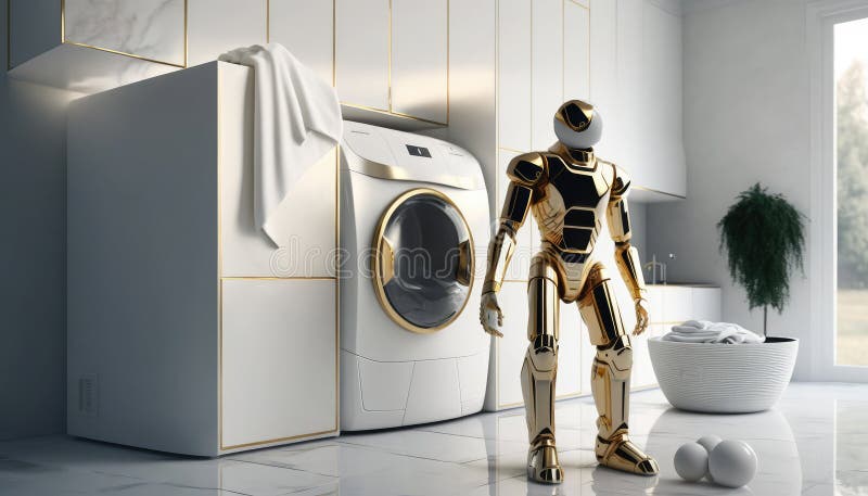 Futuristic Plot.the New Model of the Robot ,engaged in Household Chores ...