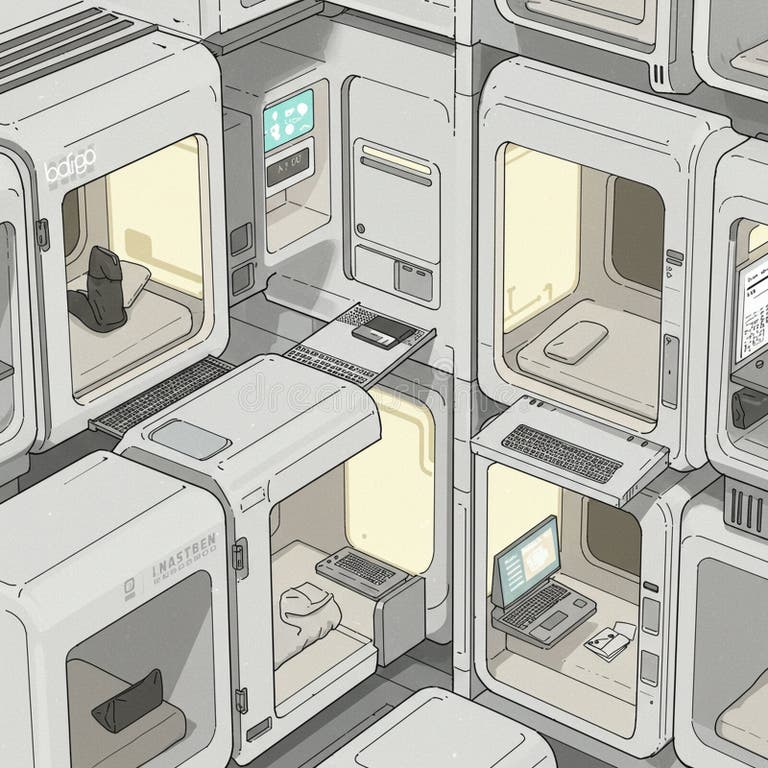 Modular Sleeping Capsules Stock Illustrations – 2 Modular Sleeping ...