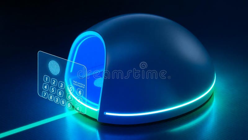 Futuristic Pod with Digital Keypad and Fingerprint Scanner Illuminated ...