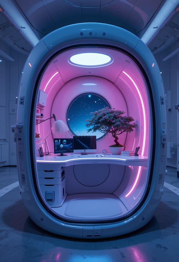 Futuristic Pod with Neon Lights in High-tech Environment Stock ...