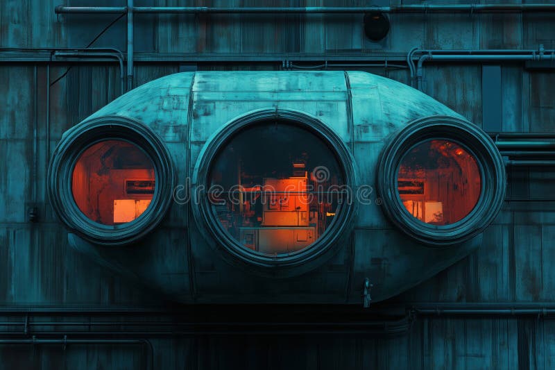 Futuristic Pod Structure with Three Circular Windows, Industrial Design ...