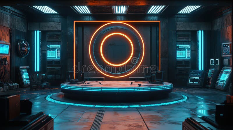 Futuristic Podium Design for Events in a Tech-driven Space Digital Illustration Sci-fi ...