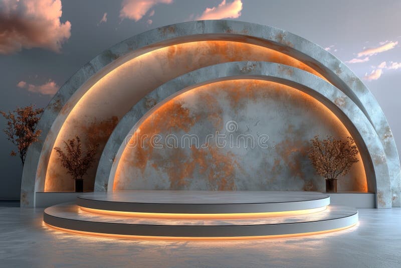 A Futuristic Podium Design Featuring a Modern 3D Light Tech Stage with ...