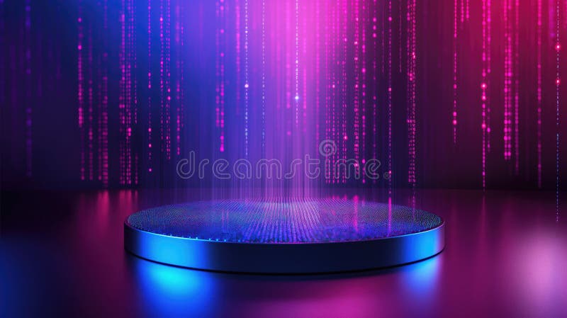 Futuristic Podium with Digital Data Stream in Neon Lights Stock ... Futuristic Podium with Digital Data Stream in Neon Lights Stock ...