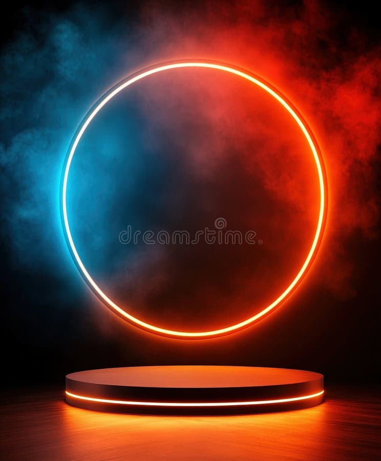 Futuristic Podium with Dual Color Neon Circle Stock Illustration ...