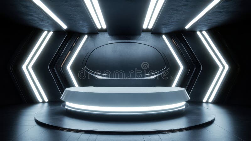 A Futuristic Podium Lit by White LED Lights in a High Tech Setting ...