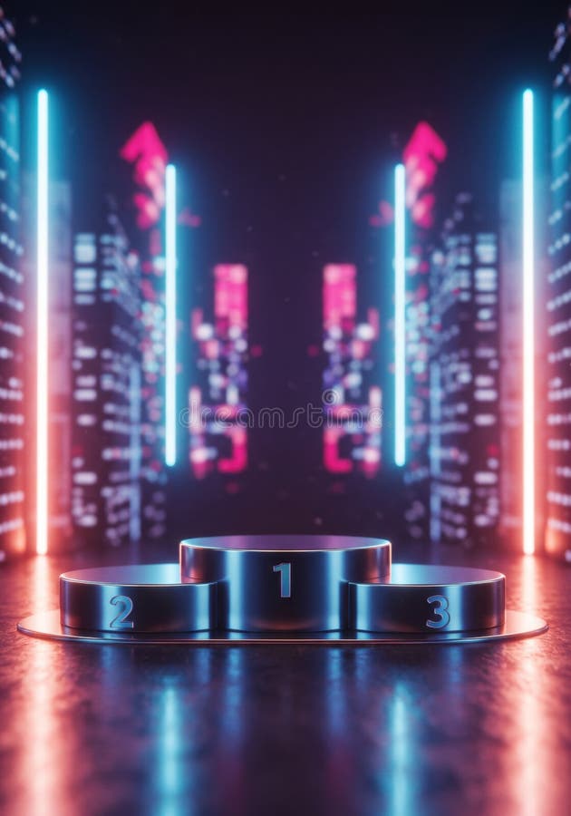 Futuristic Podium with Neon Lights Stock Illustration - Illustration of ...