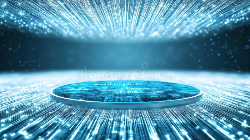 Futuristic Podium Receiving Data Flow, Digital Platform and Information ...