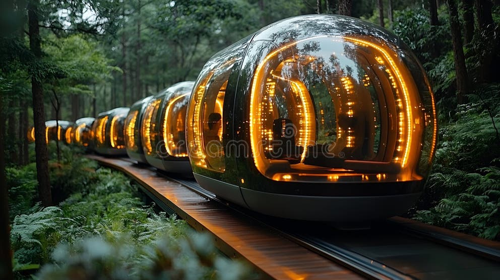 Futuristic Pods Travel through Forest Stock Image - Image of discovery ...