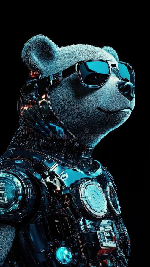 Futuristic Polar Bear in Sunglasses with High-Tech Armor, Blending ...