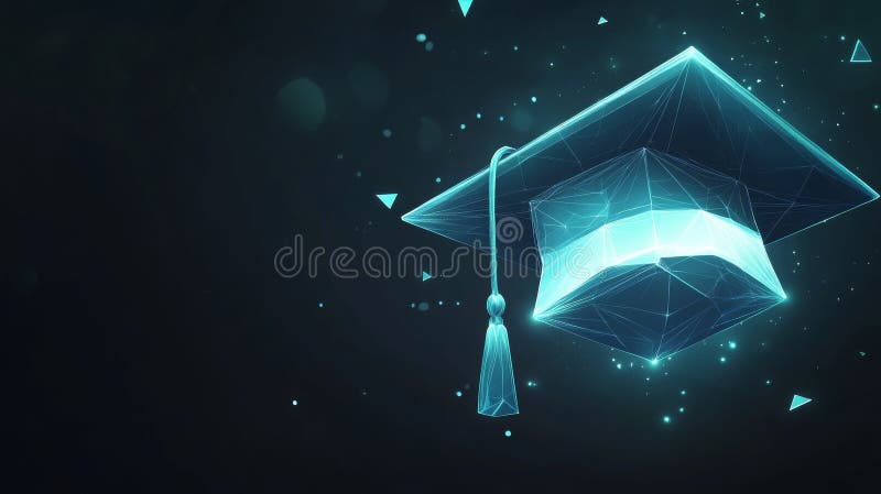 Futuristic Polygonal Graduation Cap with Glowing Light Effects Stock ...