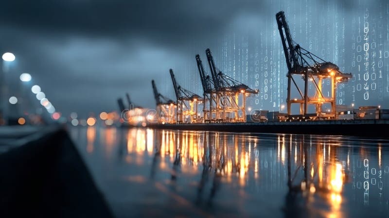 Futuristic Port Terminal with Digital Overlay Showcasing Modern ...