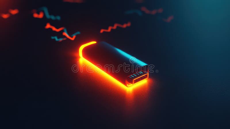 Futuristic Portable Flash Drive with Glowing Accents on a Dark Surface ...