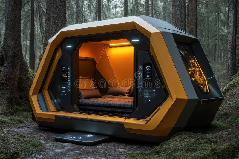 Futuristic Capsule Hotel in Forest, Peaceful Nature Escape Stock ...