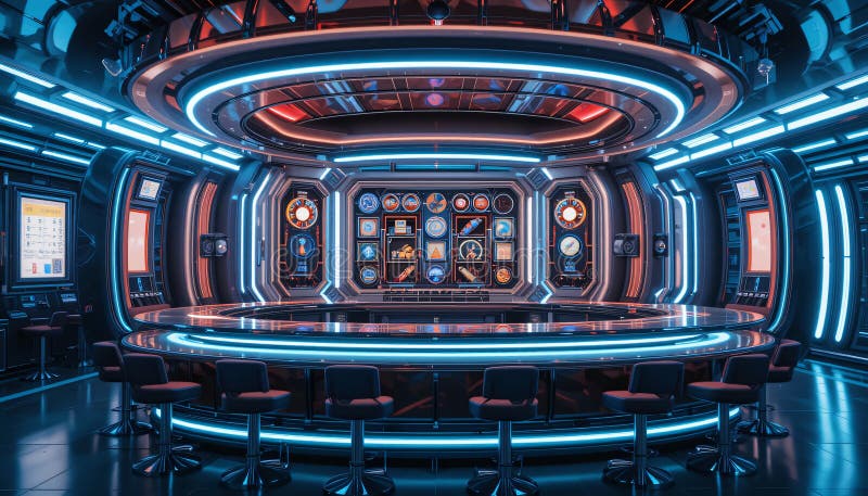 Futuristic Portal with Glowing Rings Stock Illustration - Illustration ...