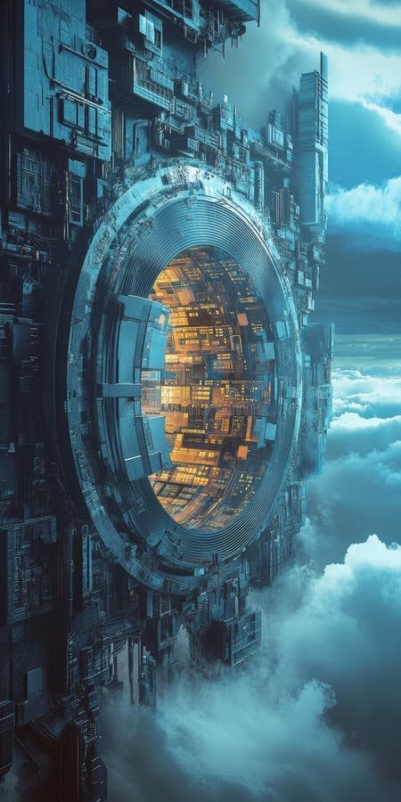 Futuristic Portal Surrounded by Clouds in a Sci-Fi Landscape Design ...