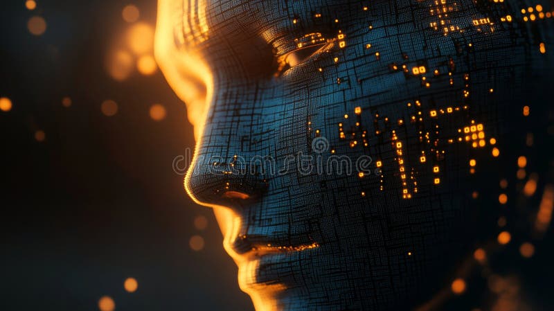 Futuristic Portrait of an AI-Driven Face with Digital Patterns Stock ...