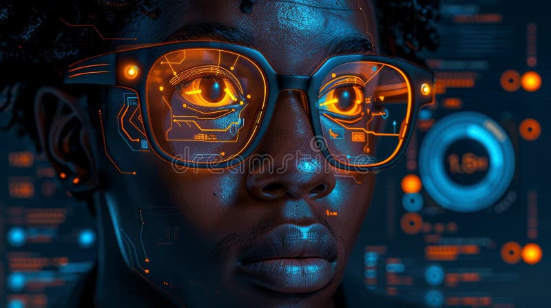Futuristic Portrait of a Person with Augmented Reality Glasses and ...