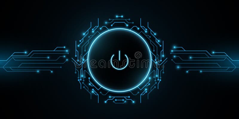 Futuristic Power Button with Computer Circuit Board. HUD Interface ...