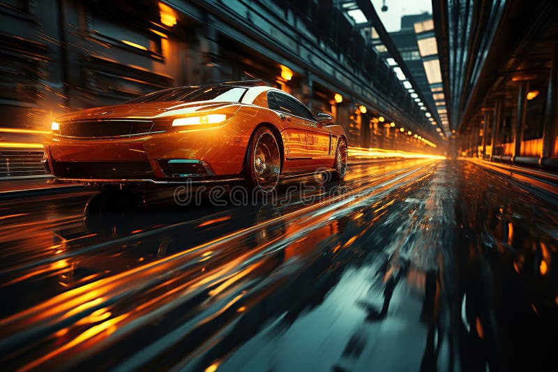 Futuristic Power Car on Street Generative AI Stock Illustration ...